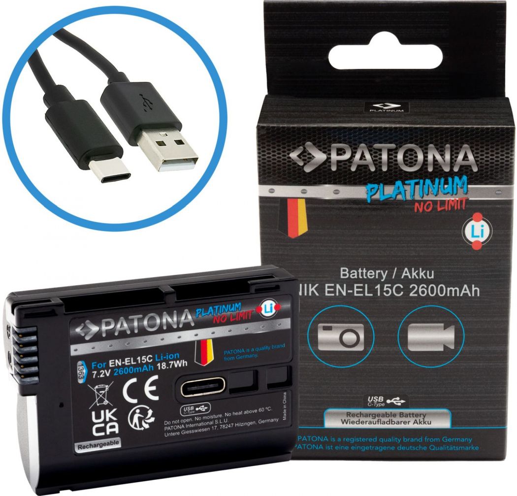 PATONA Batterie Platinum avec entrée USB-C Nikon EN-EL15C - Foto Erhardt